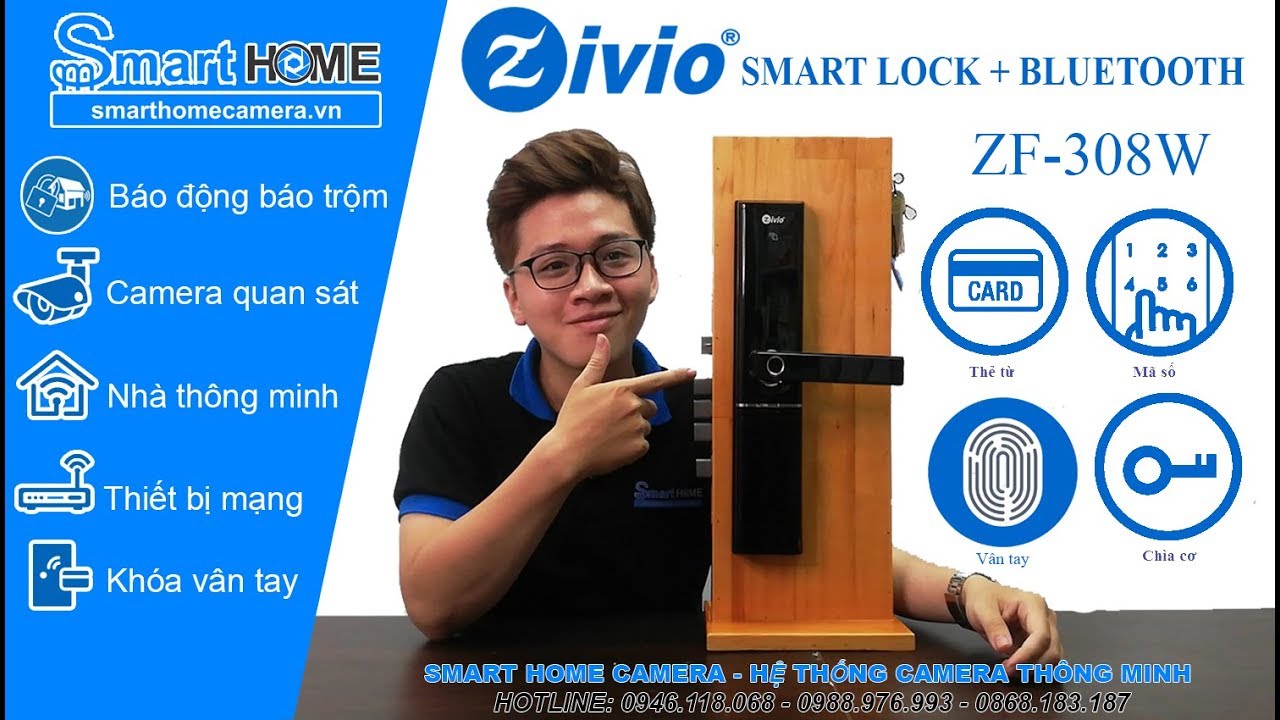Khóa Cửa ZIVIO ZF - 308W (Bluetooth): Vân tay, Mật mã, Thẻ từ, Khóa cơ ...