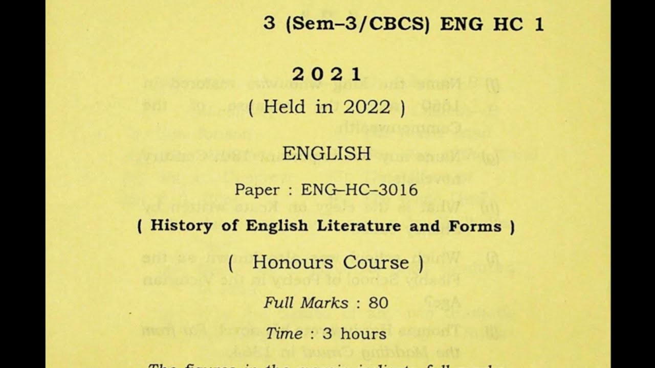 Ba(cbcs) 3rd semester question paper|History of English Literature and ...