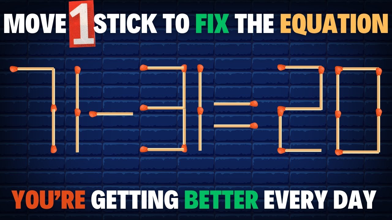 Move 1 Stick To Make Equation Correct - Matchstick Puzzle. - YouTube
