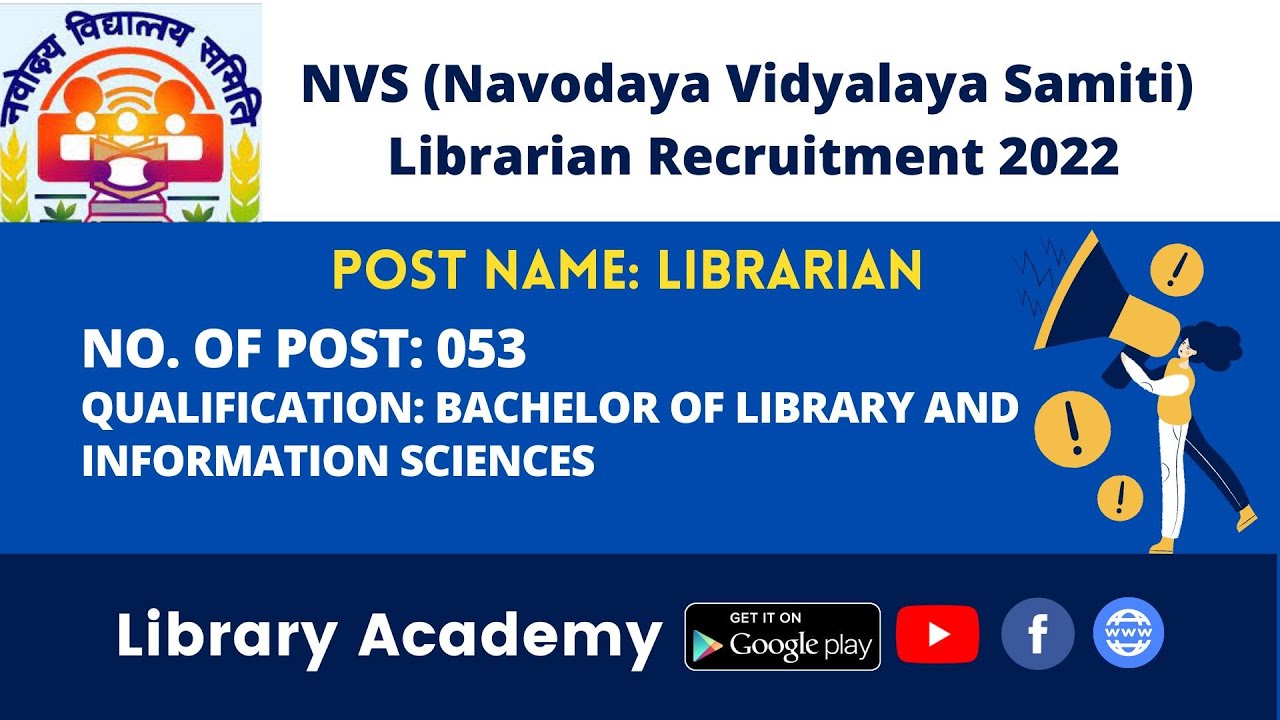 NVS Librarian 2022 | NVS Librarian Recruitment 2022 | #NVS_Librarian ...