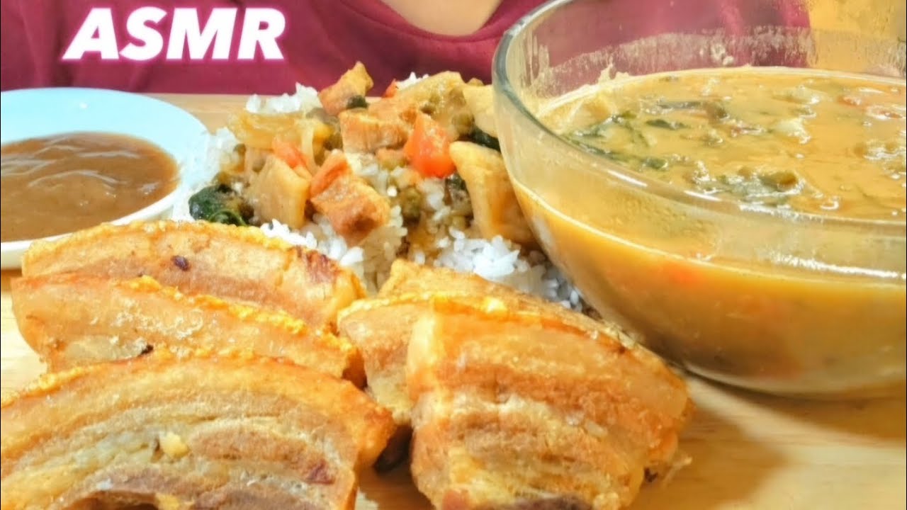 Crispy Pork Belly (Lechon Kawali) and Ginisang Munggo (Sauteéd Mung ...