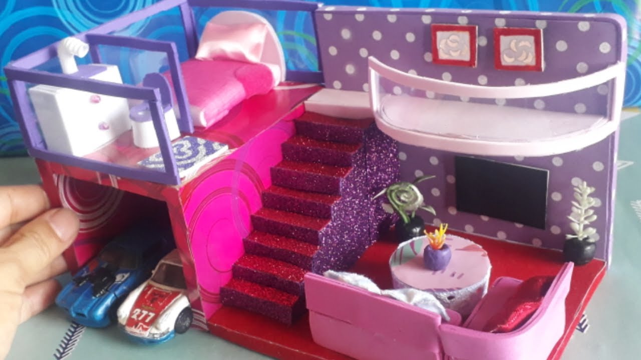 Diy miniature cardboard house # 5 | mini house with balcony, garage ...