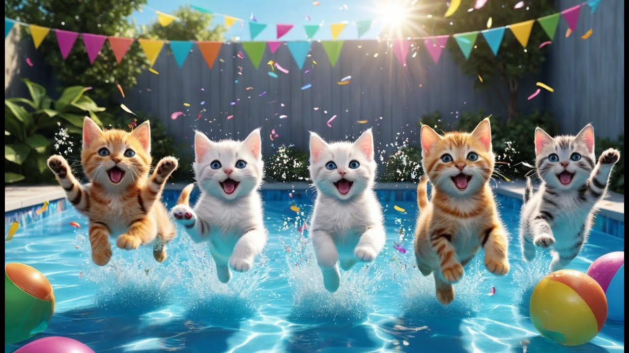 Six Silly Kittens Jumping in the Pool | Kitty Pool Song for Kids ...