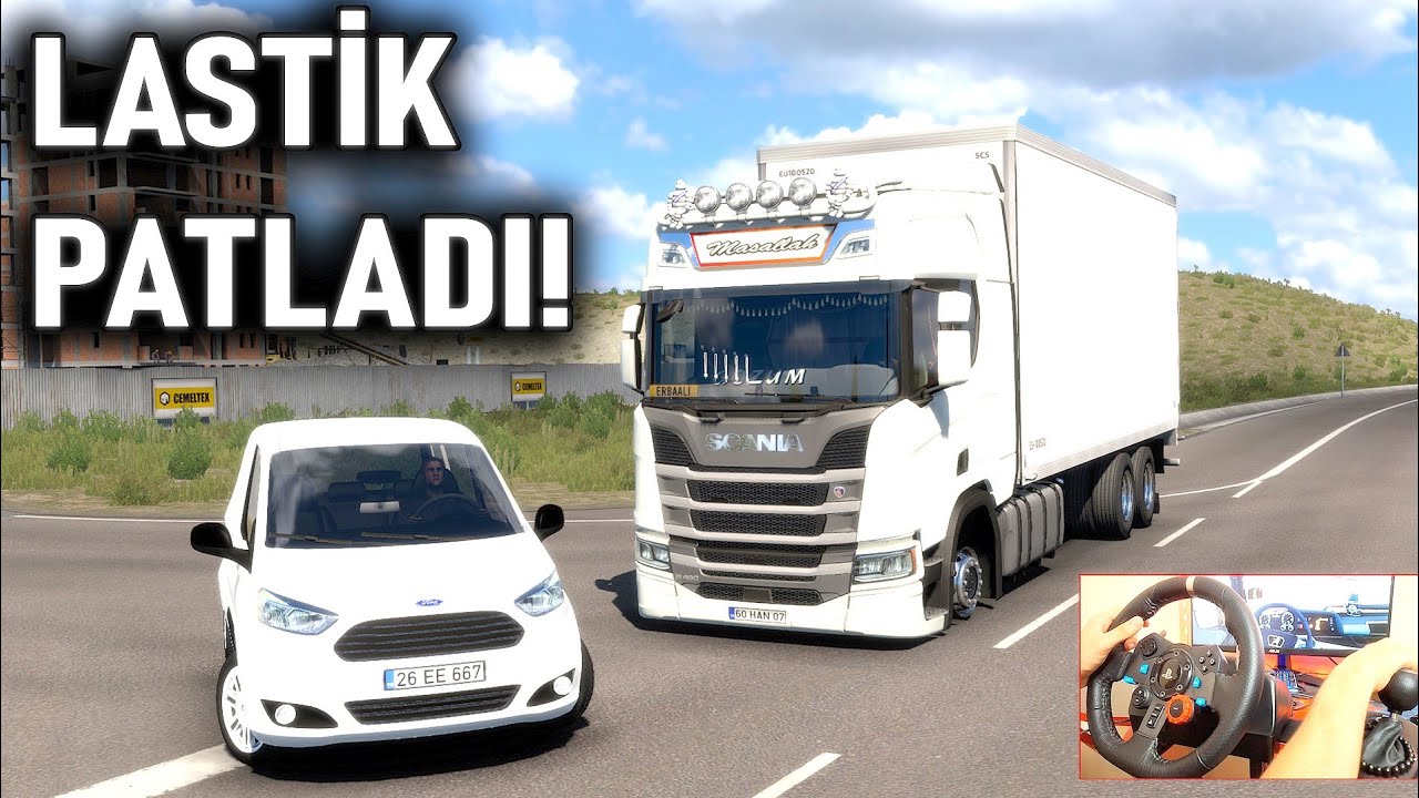KOVULDUM ! KAMYONUN LASTİK PATLADI YOLDA KALDIM ! ETS 2 MOD Logitech G29 - YouTube