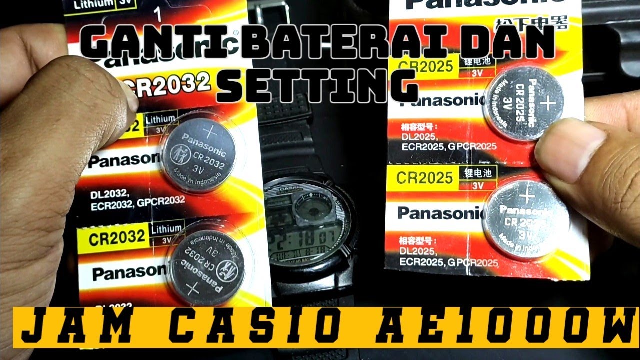 cara ganti baterai dan setting jam casio ae1000w - YouTube