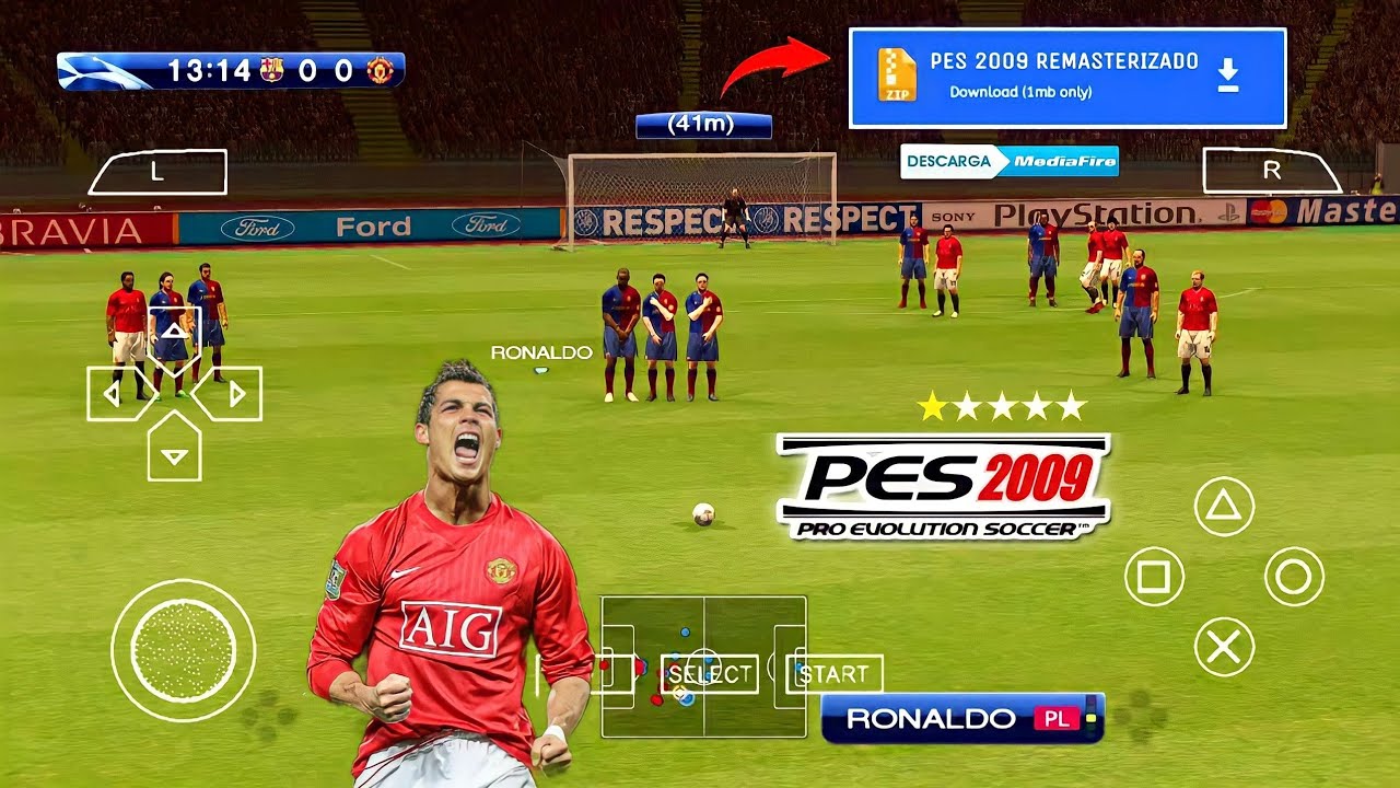 PES 2009 REMASTERIZADO OFFLINE CÂMERA PS3 PPSSPP ANDROID - YouTube