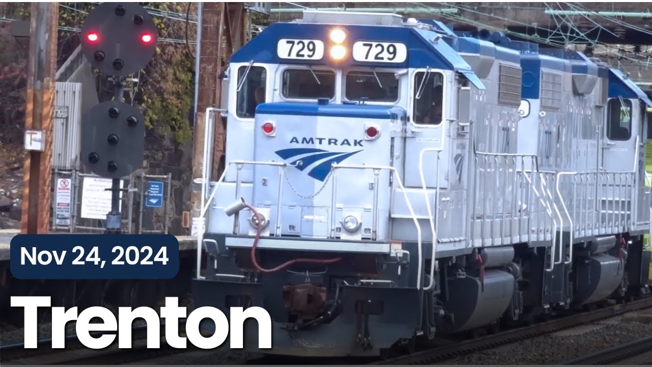 Amtrak GP38-3s 729 & 727 w/MOW Ballast Train @ Trenton: Nov 24, 2024 - YouTube