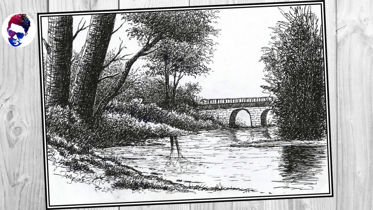 Landscape pen sketching Tutorial. - YouTube