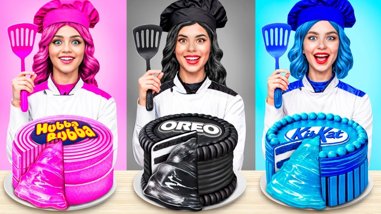 Pink VS Black VS Blue Color Challenge | Cooking Challenge with One ...