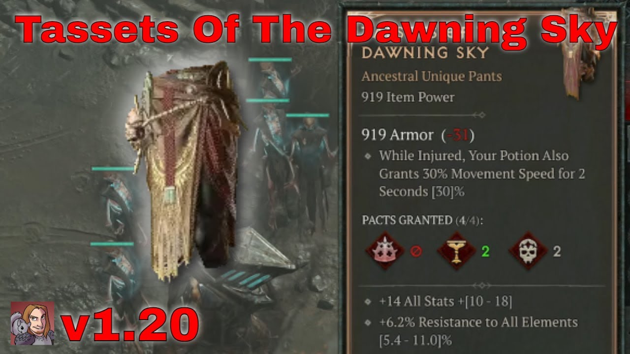 Diablo IV Unique Items - Tassets Of The Dawning Sky (Pants) [Patch 1.20 ...