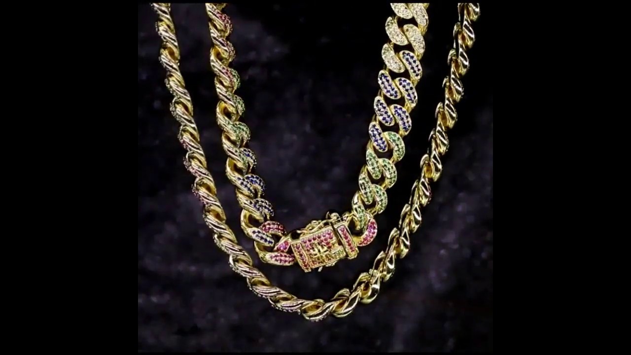 12MM Multicolor Cuban Chain - Gold - www.goldreignshop.com - YouTube