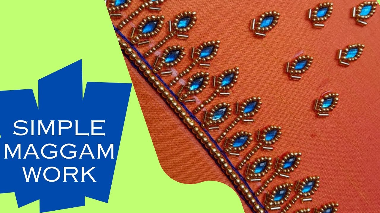 Simple Maggam work for Beginners with Normal needle/kundan work/Beads ...