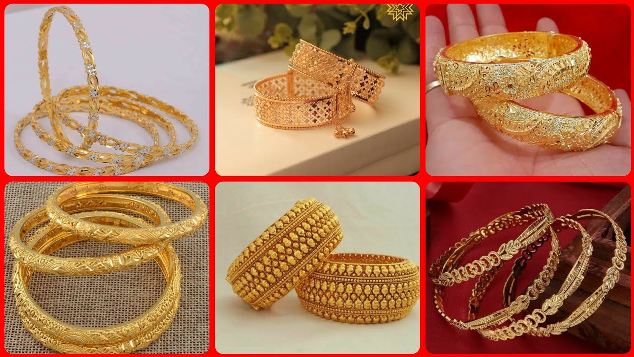 latest 4 and 2 pair gold bangles design || Light weight gold bangles ...