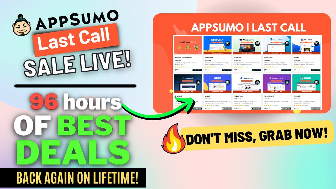 Appsumo Last Call Sale 2023: Best Selling Lifetime Deals Back for 96 Hours! - YouTube