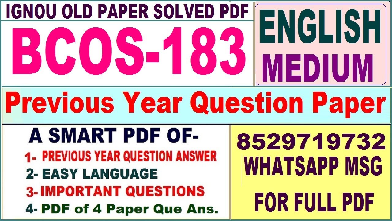 BCOS 183 Previous Year Question Paper Solved in English || bcos 183 ...