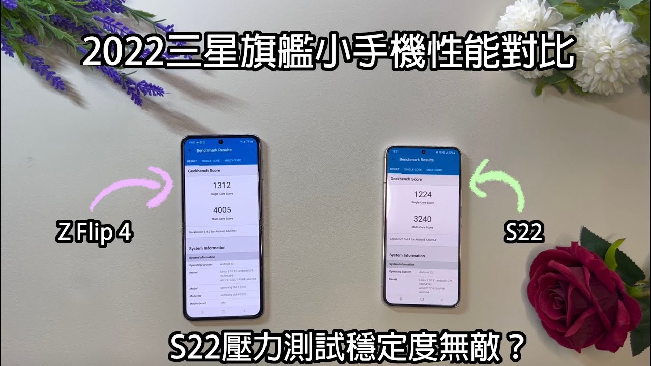 ZFlip 4跑分測試｜ZFlip4 VS S22 充電&跑分&穩定度測試｜與S22做對比｜三星在2022年出的旗艦小手機耗性能與壓力測試對比 - YouTube