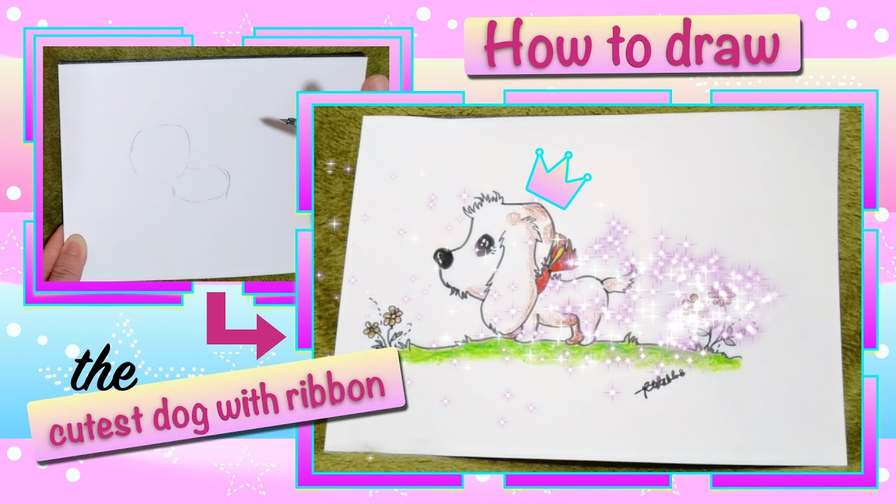How to draw a dog | Draw the cutest puppy | Puppy with a Ribbon - YouTube