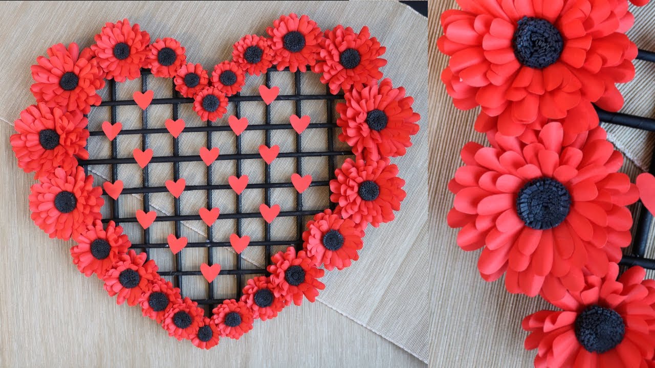 Paper Flower Heart Shape Wall Hanging- Easy Wall Decoration Ideas ...