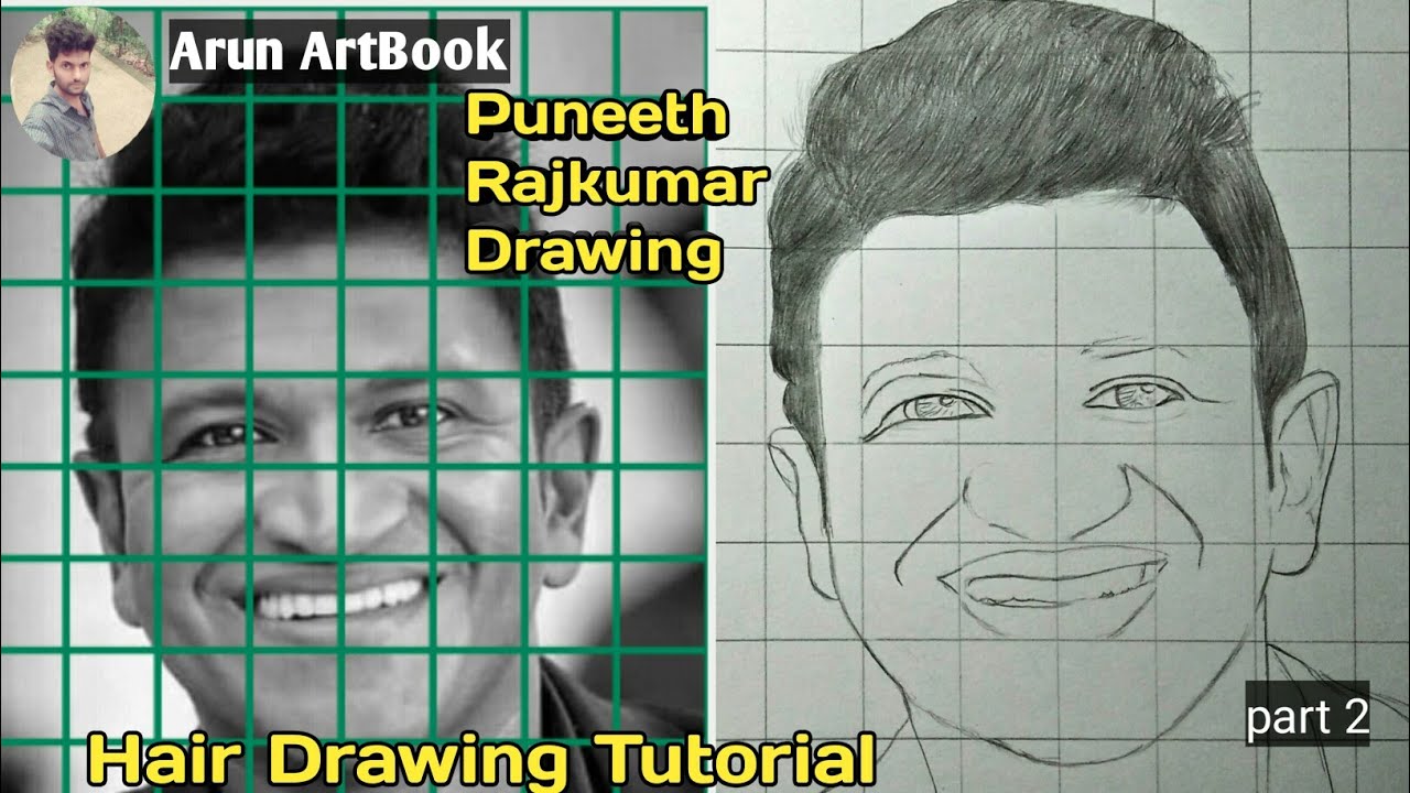 Puneeth Rajkumar Grid Drawing/ Hair drawing tutorial for Beginners ...