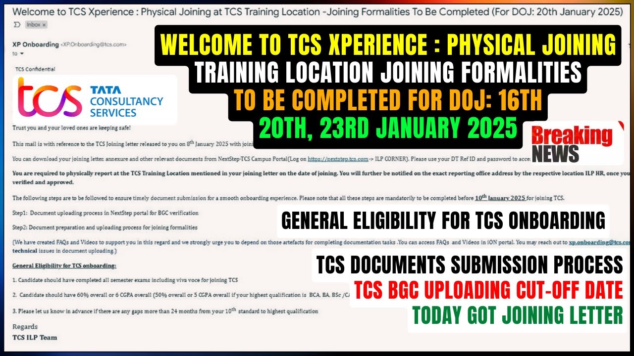 WELCOME TO TCS XPERIENCE PHYSICAL JOINING TRAINING LOCATION JOINING ...