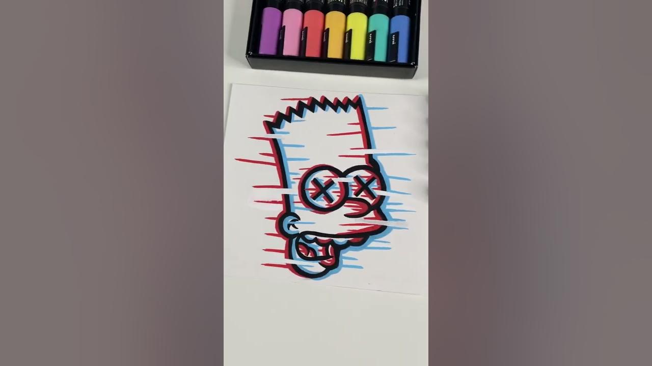 Drawing Bart Simpson With Posca Markers Glitch Effect Shorts Youtube