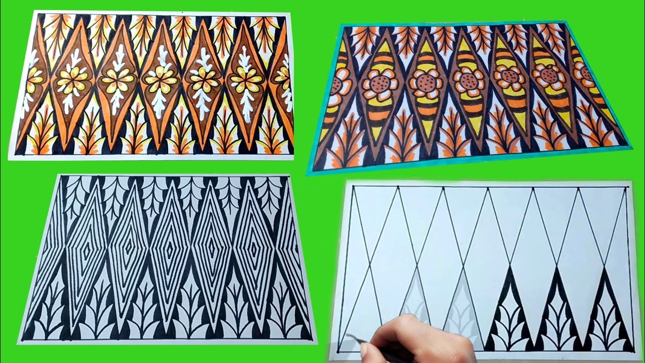 menggambar 3 motif batik pucuk rebung, batik indonesia. - YouTube