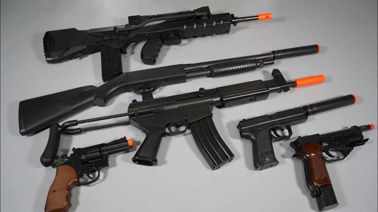REALISTIC TOY GUNS - Airsoft Gun collection - FAMAS - Beretta 92 - M870 ...