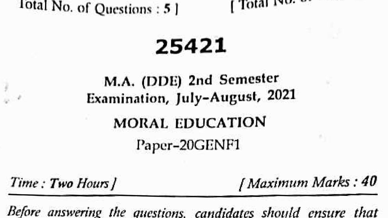 MDU !!M.A.(DDE)2nd Sem !! Moral Education 2021!! Previous Question ...