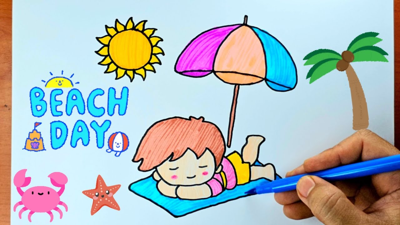 Cute boy sleep on the beach - Drawing a cute boy - YouTube
