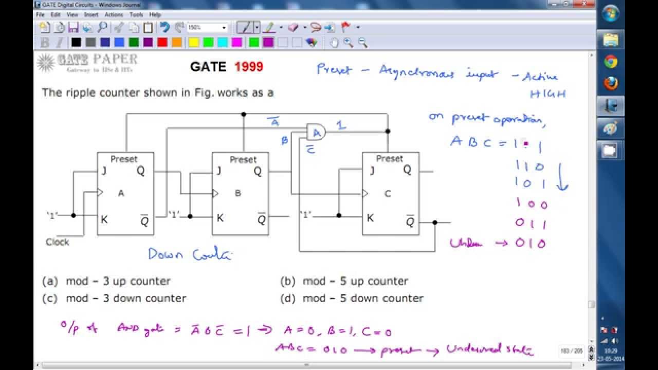 GATE 1999 ECE Mod 5 Ripple Or Asynchronous Down Counter YouTube