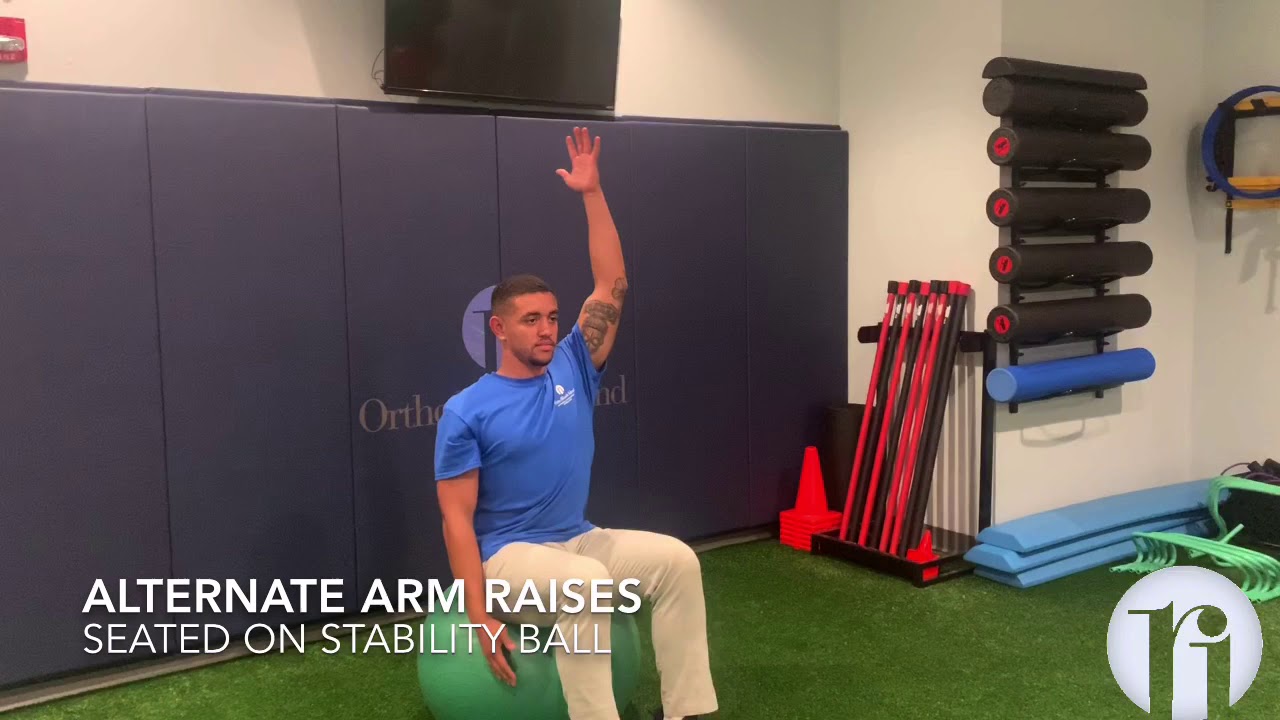 Alternate Arm Raises Seated On Stability Ball - YouTube