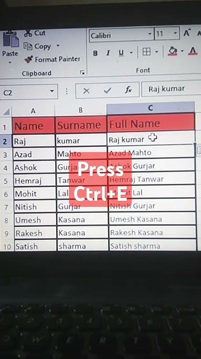 computer basic knowledge in excel Flash fill - Full name #excel tips & triks from &vlogs #shorts ...