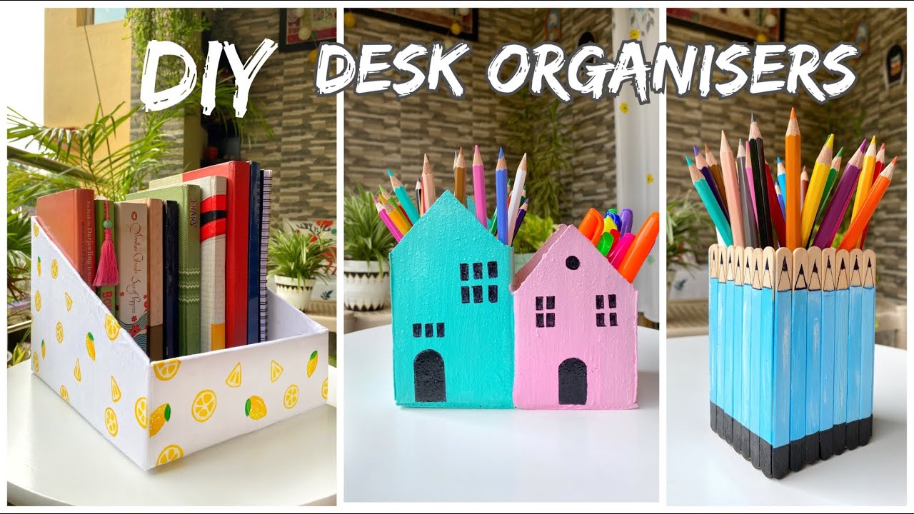 3 Easy DIYs for Study Table | DIY Desk Organizers from Waste Materials ...