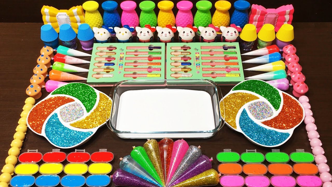 COLOR slime !!! Mixing Makeup, Clay, Floam and More into GLOSSY Slime 🌻 ...