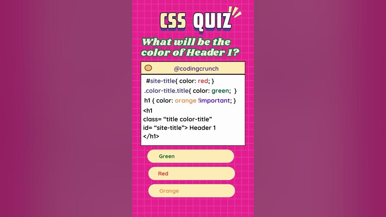Css Quiz 3 Css Specificity Css Css3 Cssquiz Csshtml Htmlcss Html5css3 Youtube