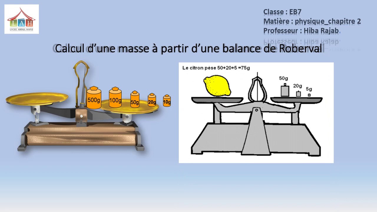Physique EB7 calcul d’une masse à partir de la balance de Roberval ...