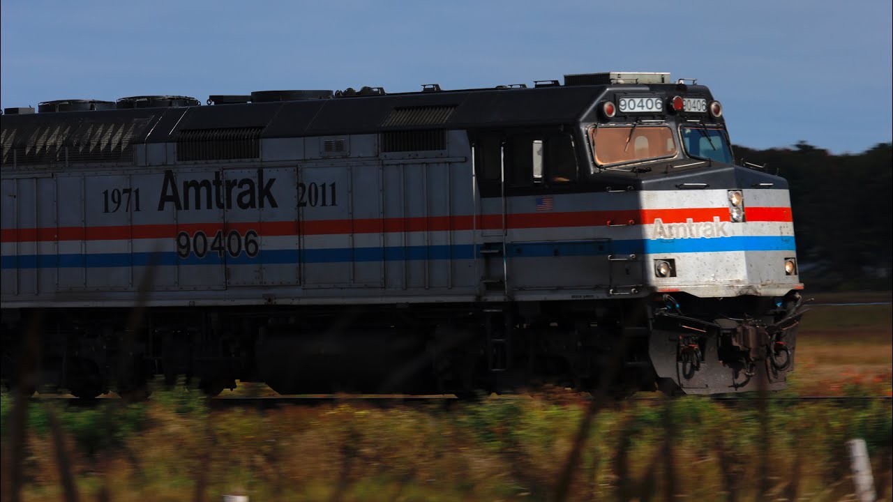 Amtrak Downeaster Heritage NPCU 90406 flying through Winnoks Neck Rd ...