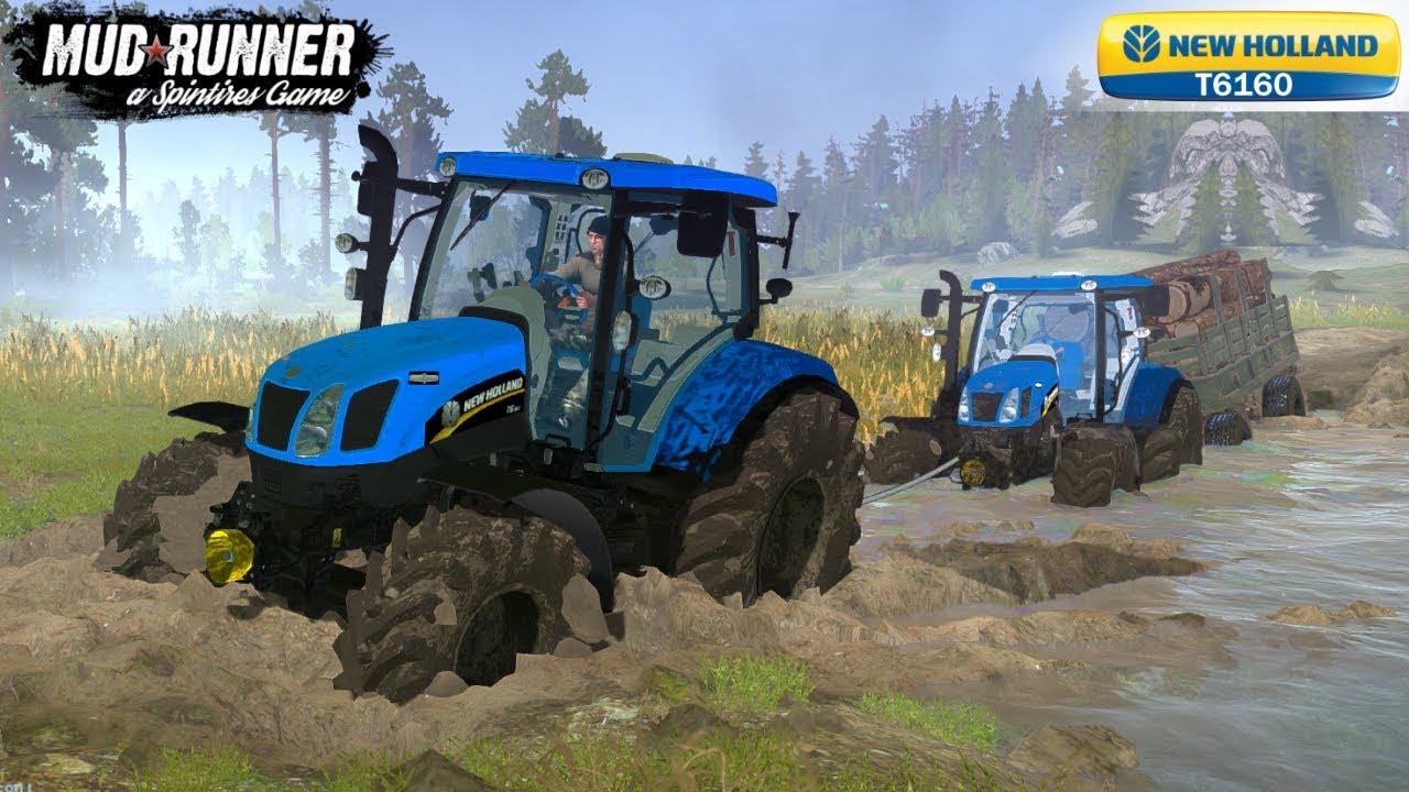 Spintires: MudRunner - NEW HOLLAND Pulls Out A Stuck Forestry Tractor - YouTube