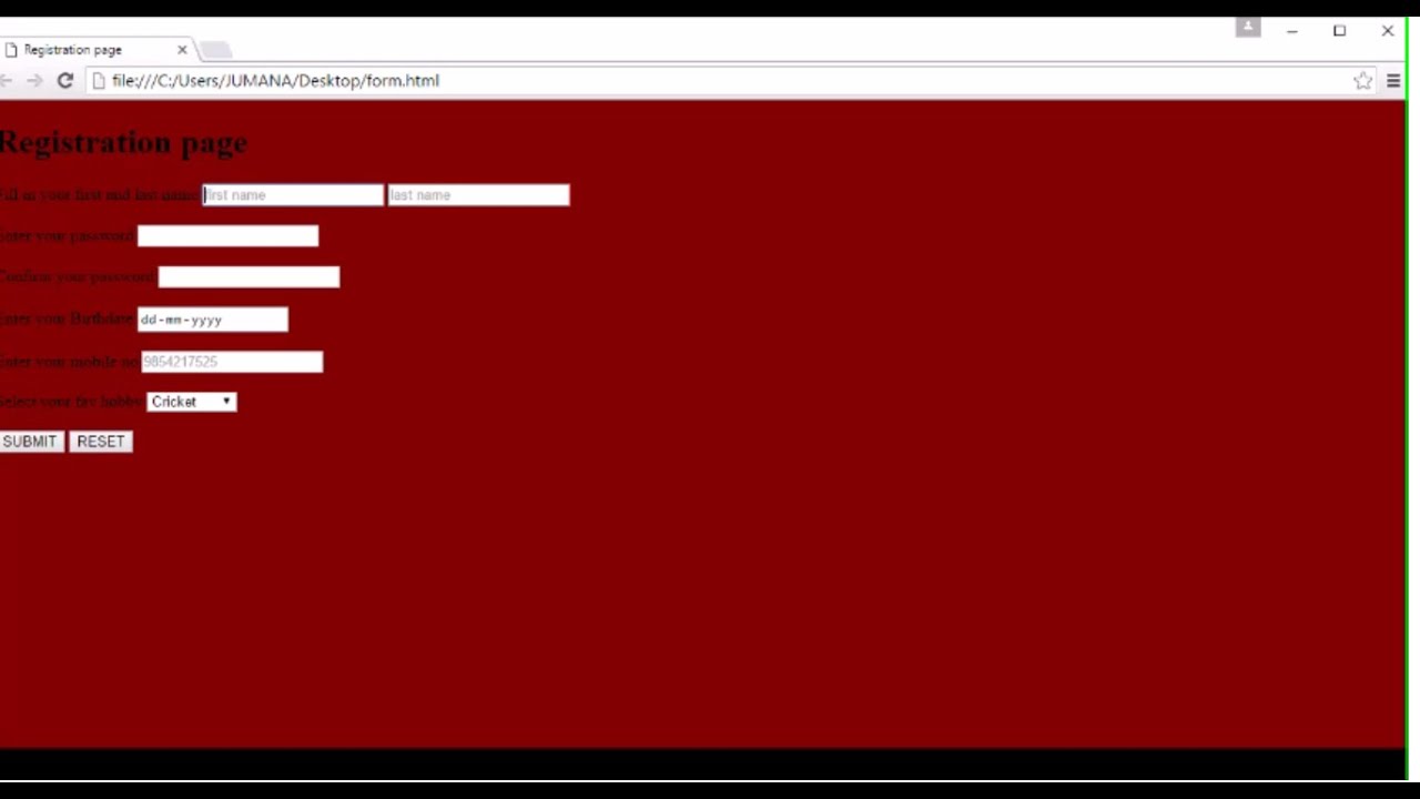 How To Create A Registration Form Using Html5 Input Elements And Css3 0860