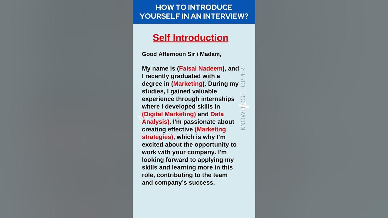 Interview introduce Yourself | Self Introduction in English | Tell me ...