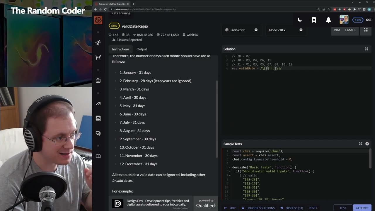 Mastering Regular Expressions Solving The Validdate Regex Codewars Challenge Youtube