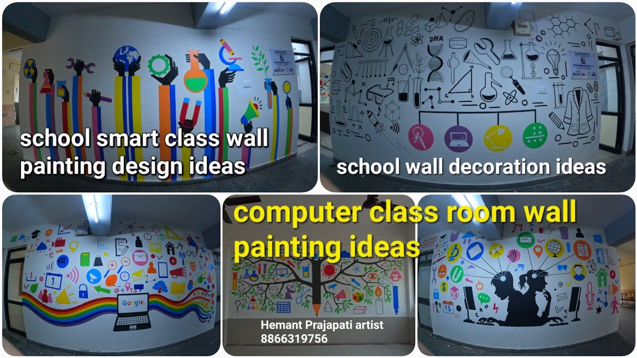 how to create smart class wall painting ideas//computer class wall ...