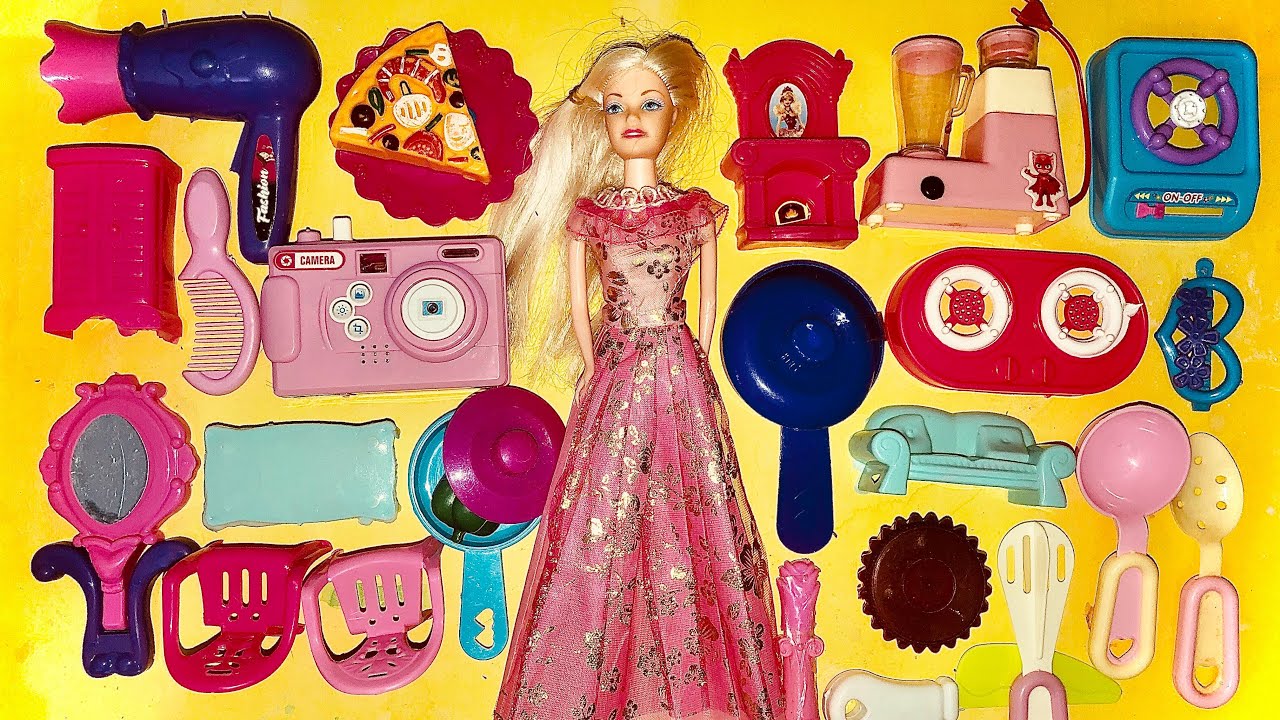 Beautiful barbie doll and makeup toy || Barbie doll changing dress ...