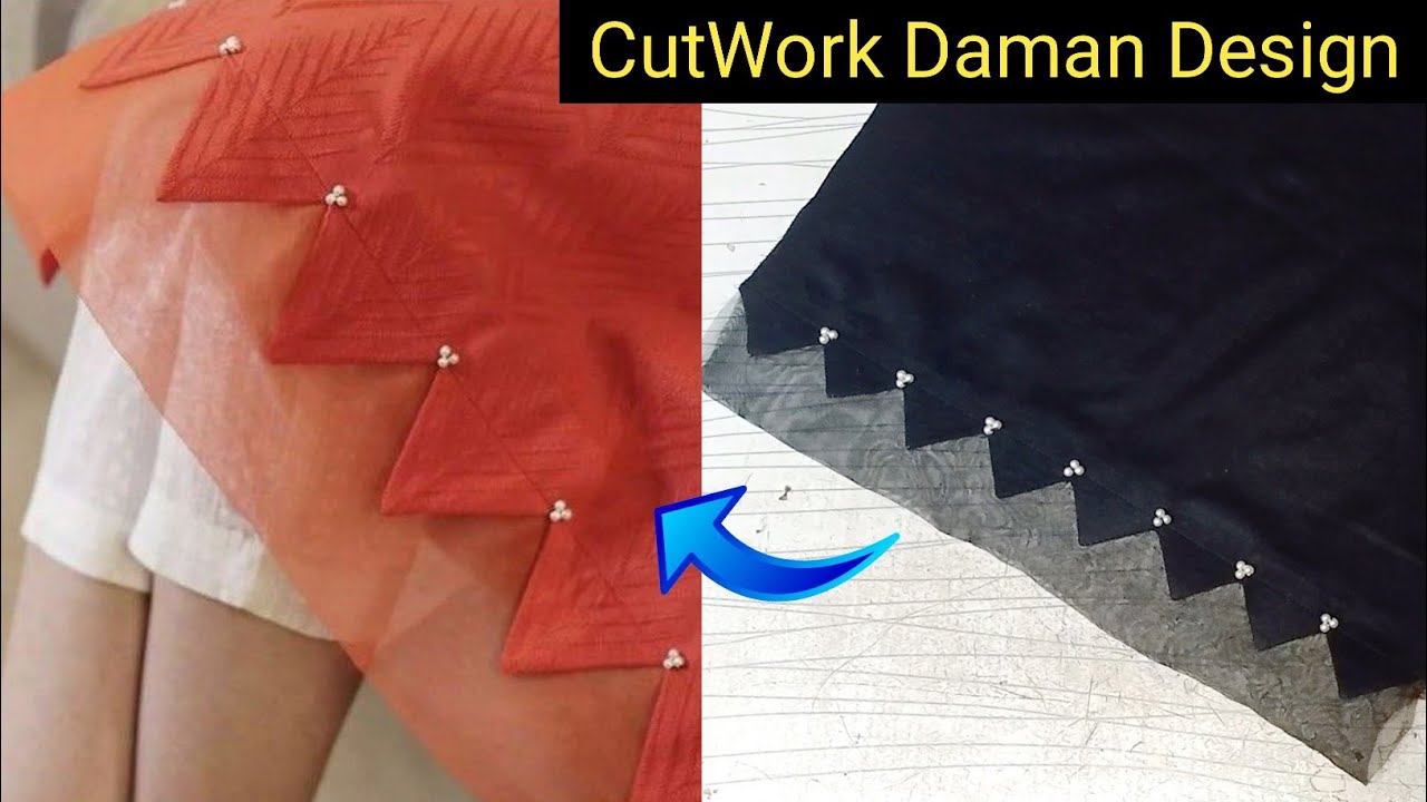 Cut work v shaped daman design | cutwork daman design making with ...