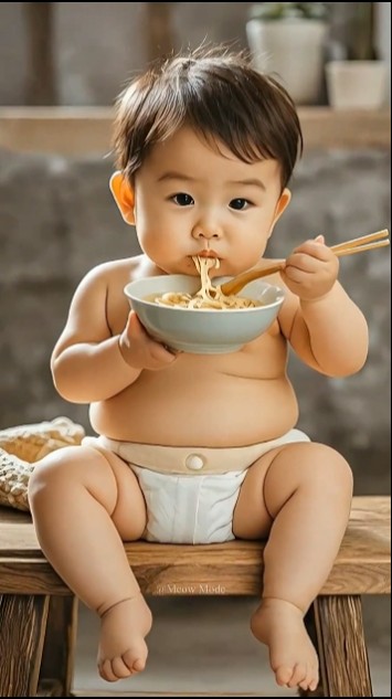 Slurp! Baby's Noodle Eating Fun | Meow Mode | #funny #cutebaby #noodles ...