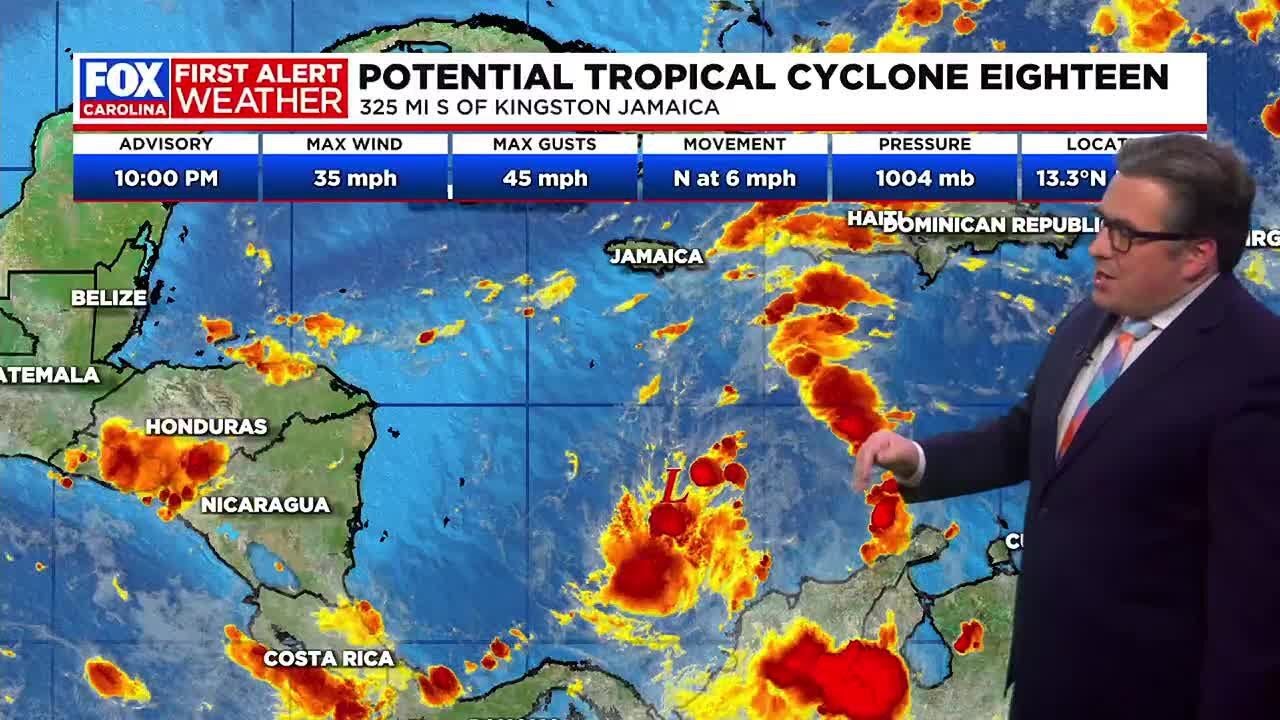 Potential tropical cyclone eighteen moving north from Caribbean - YouTube