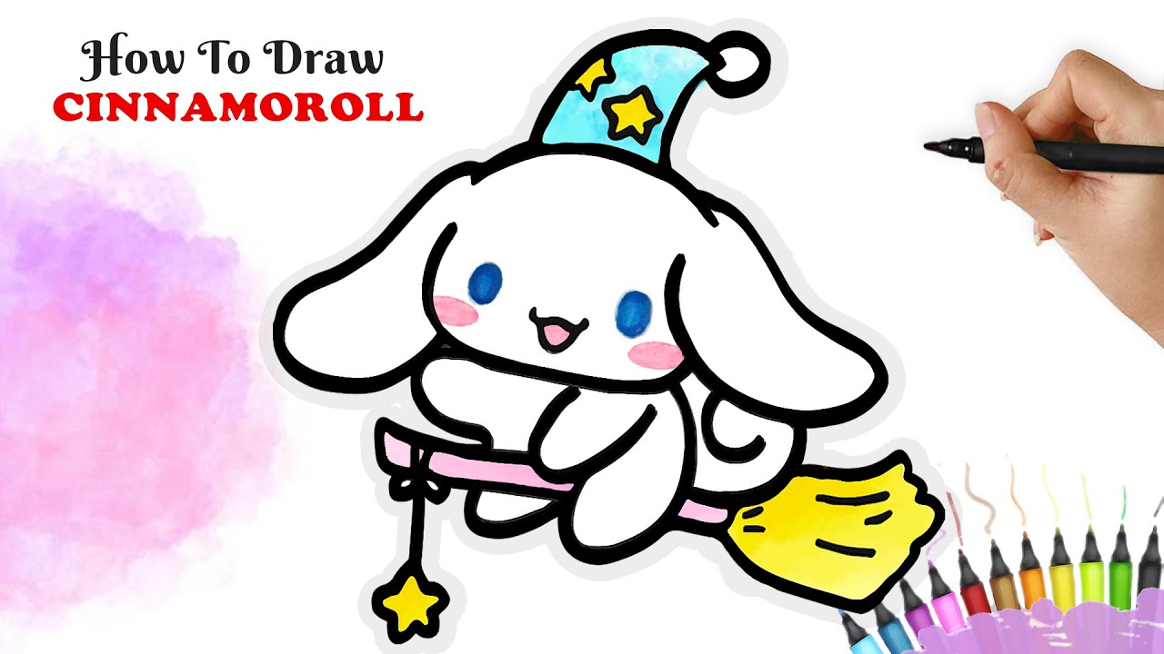 How to draw cinnamoroll and broomstick | Cinnamoroll drawing | step by ...