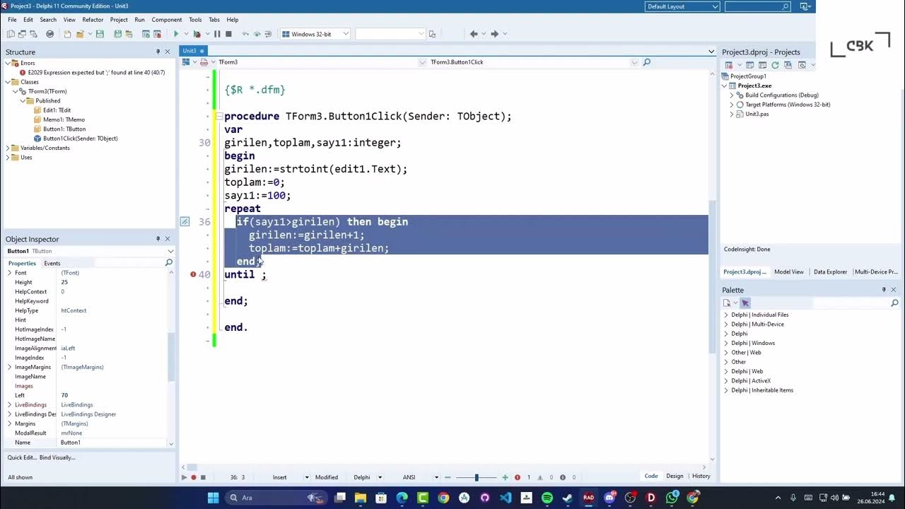 Delphi - edit kutusuna yazdığınız sayı ile 100 arasındaki sayıların toplamı Nesne Tabanlı ...