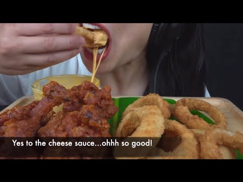 SAS ASMR *BITES ONLY* ONION RINGS, CHICKEN WINGS + CHEESE SAUCE ASMR ...