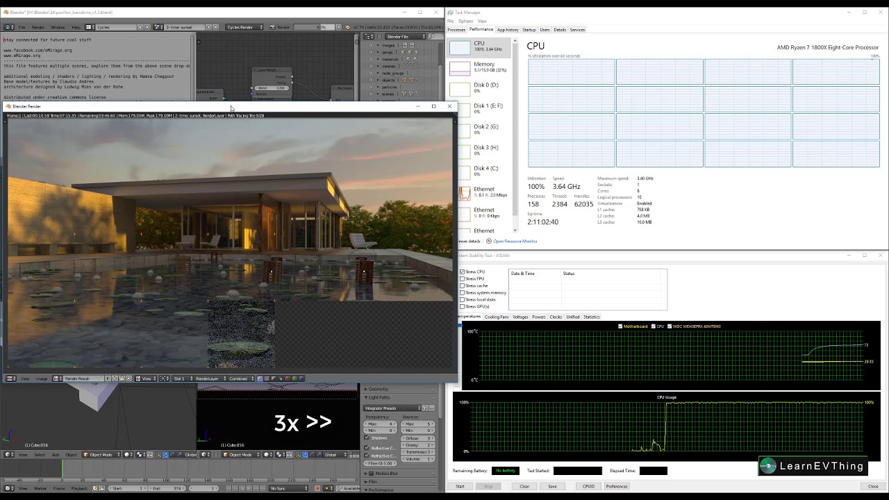 AMD Ryzen 7 1800X benchmark - Blender 3D Rendering "Barcelona Pavillion ...